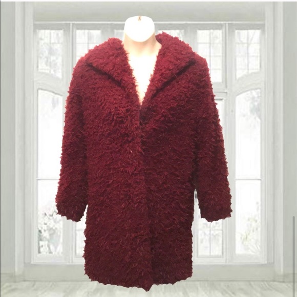 boutique brand | Jackets & Coats | Wine Red Faux Teddy Fur Jacket ...